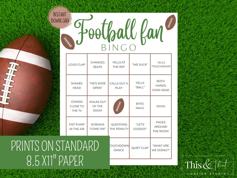 Printable Funny Football Fan Bingo Game | Drinking Game for Wife ...