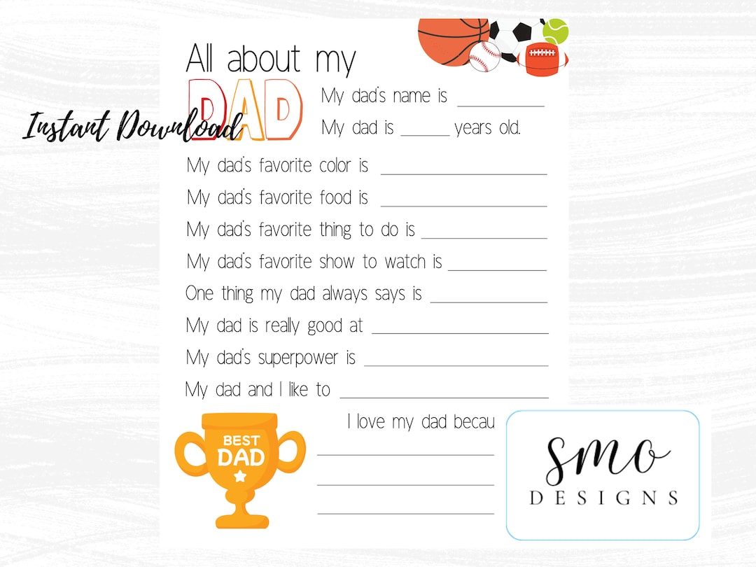 Father's Day Printable, Kids Interview Questions Kids Printable, Father ...