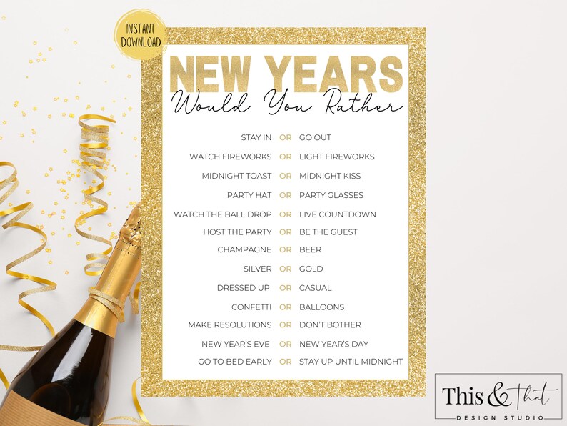 New Years Eve Party Game Would You Rather Printable | New Years Party ...
