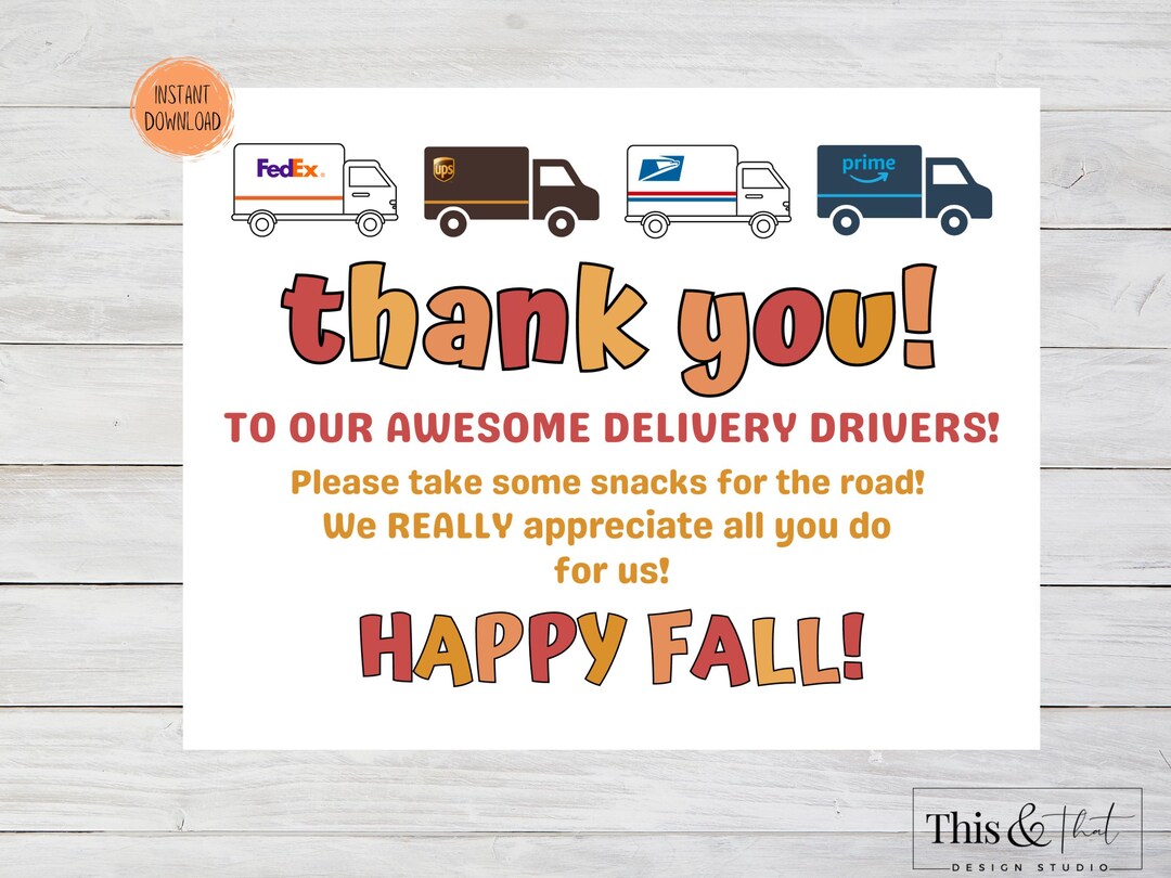 Fall Driver Thank You Snack & Drink Sign | Fall Mail Sign Printable ...