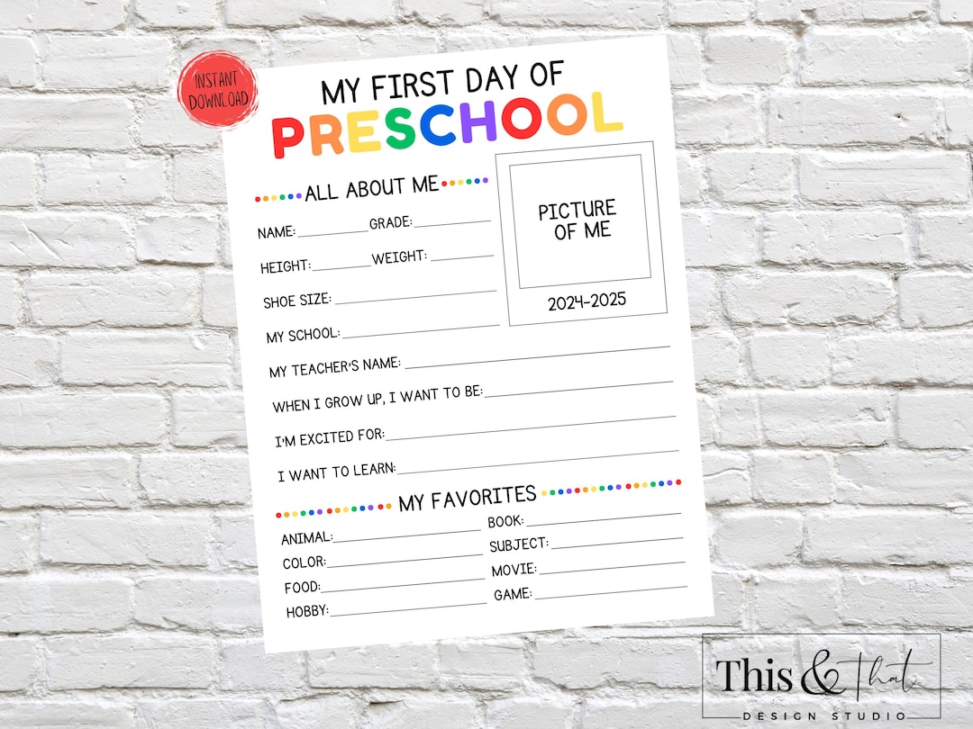 First Day of Preschool Printable Sign | First Day of School Interview ...