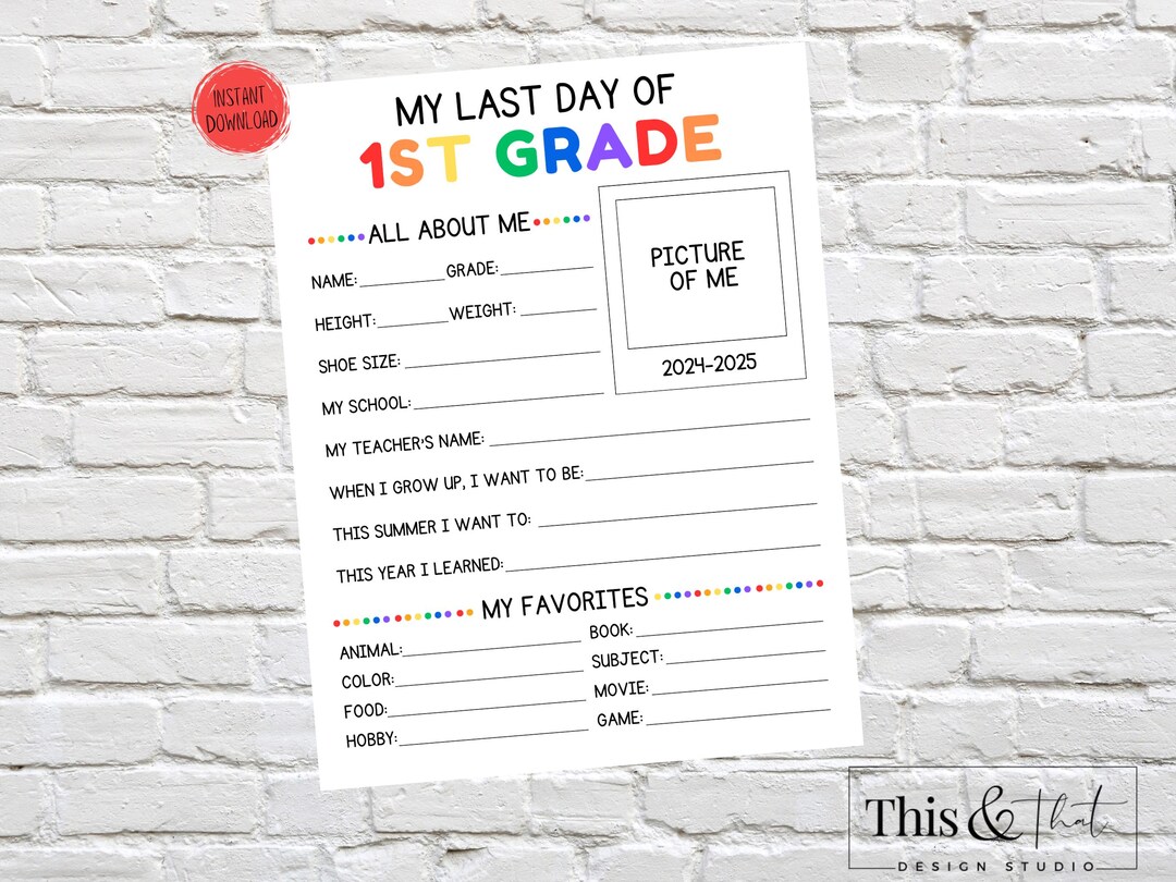 Last Day of 1st Grade Printable | Last Day of First Grade Interview ...