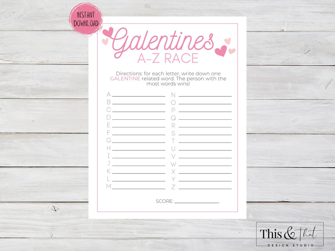 Galentine's Day A-Z Word Finder Printable | Girl's Night Party Game ...