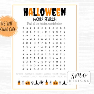 Halloween Word Search Halloween Party Game Word Finder Template ...