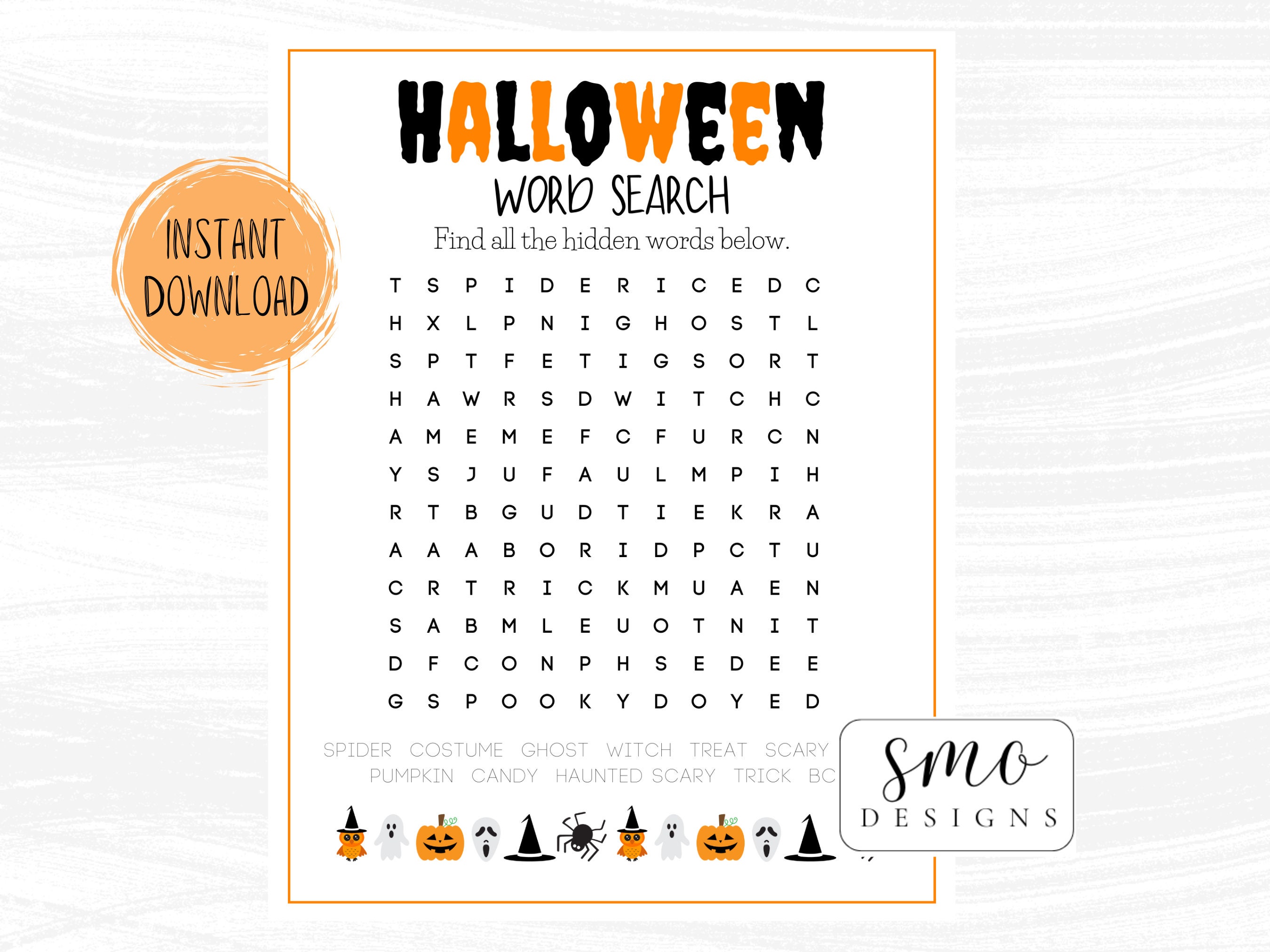 Halloween Word Search Halloween Party Game Word Finder Template ...