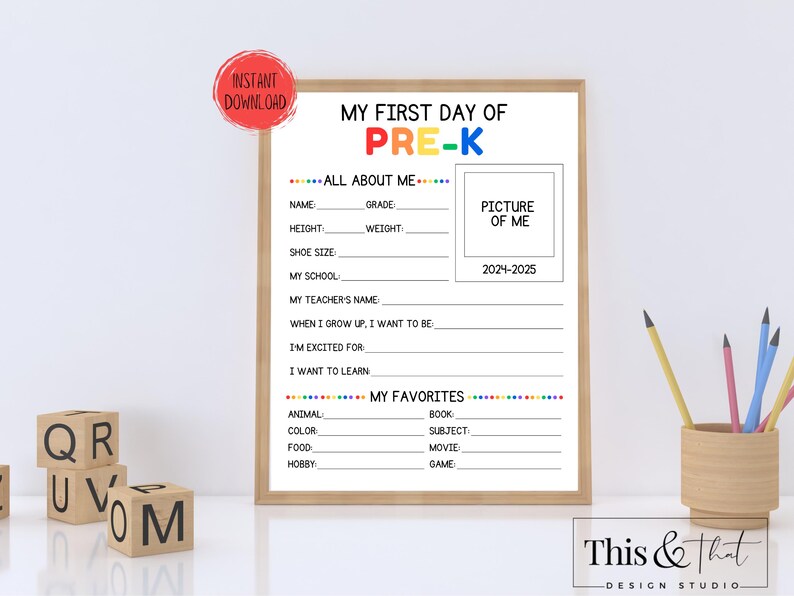 First Day of Pre-k Printable Sign First Day of School Interview All ...