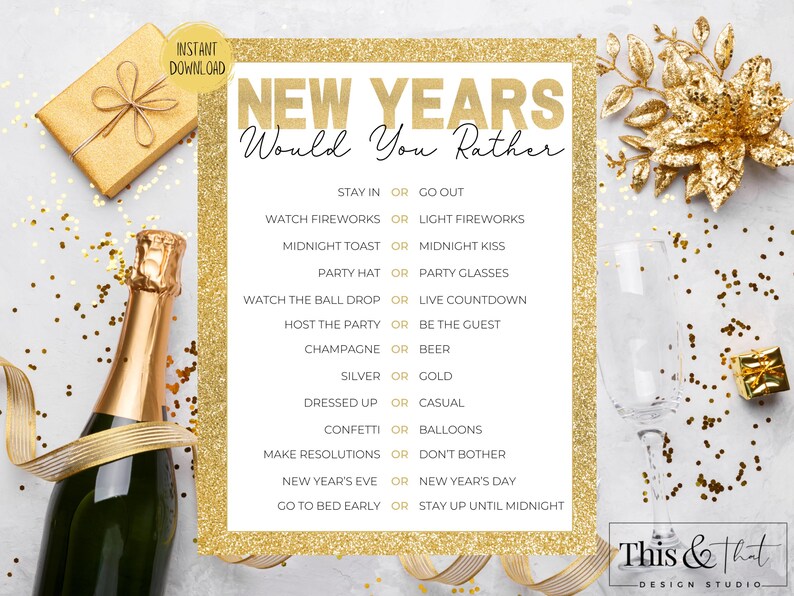 New Years Eve Party Game Would You Rather Printable | New Years Party ...