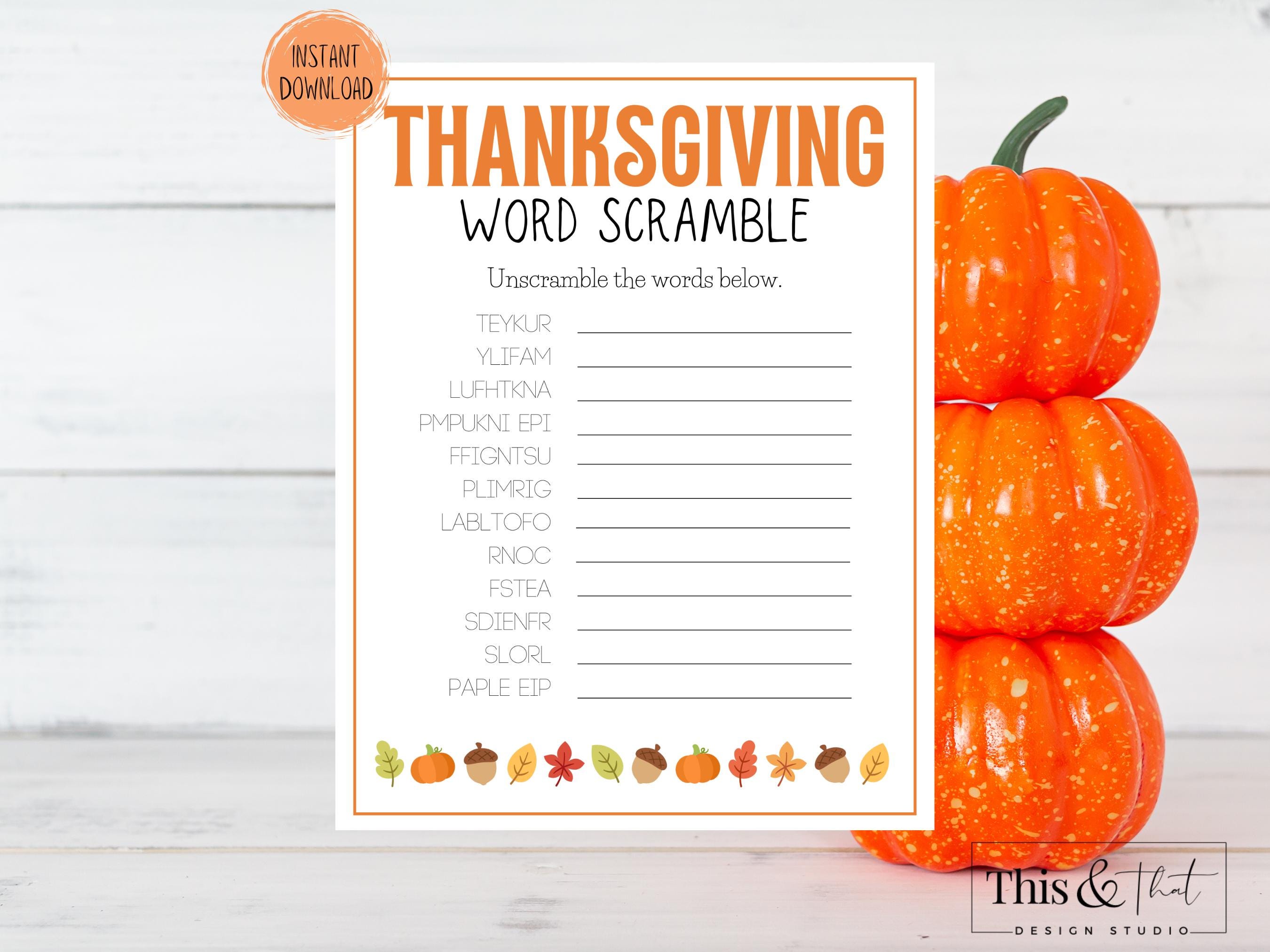 Thanksgiving Word Scramble Printable | Fall Activity Sheet Printable ...