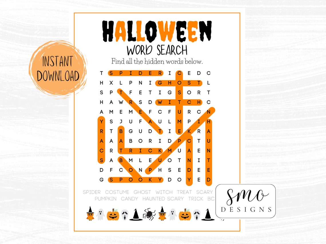 Halloween Word Search Halloween Party Game Word Finder Template ...
