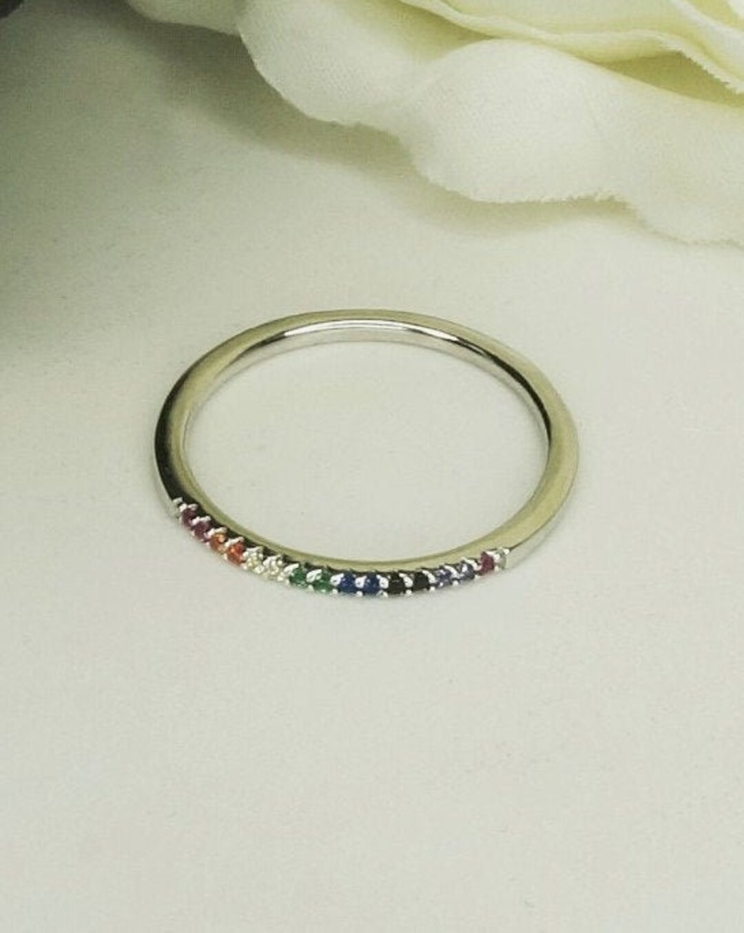 Rainbow Ring Sterling Silver Rainbow Ring Stackable Ring - Etsy