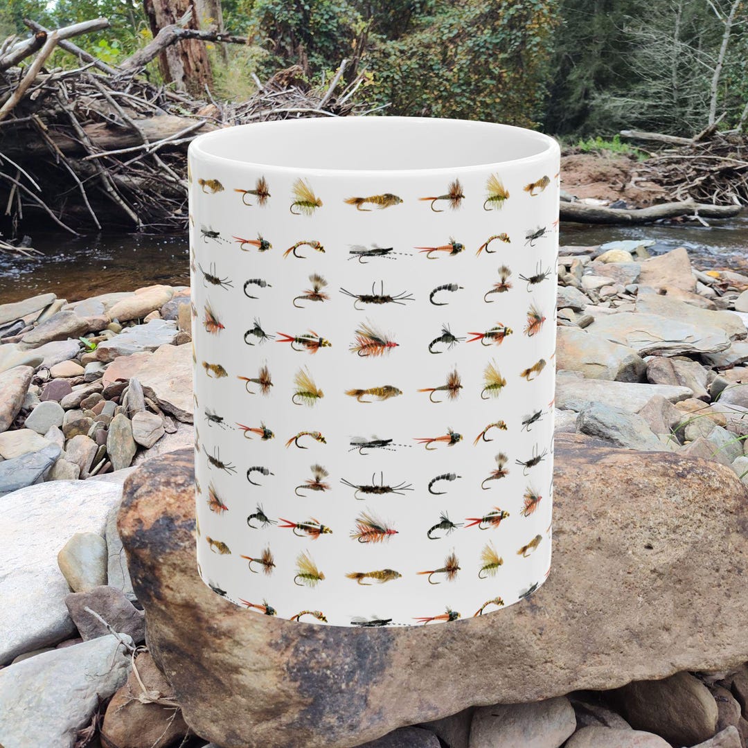 Fly Fishing Pattern Ceramic Mug Trout Fishing Enthusiast Gift Fishing ...
