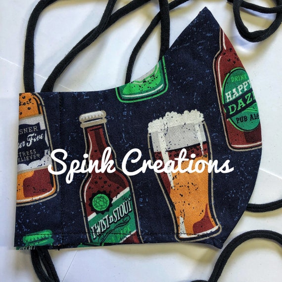 Mens Blue Beer Print Cotton Face Mask Made in USA Beer | Etsy