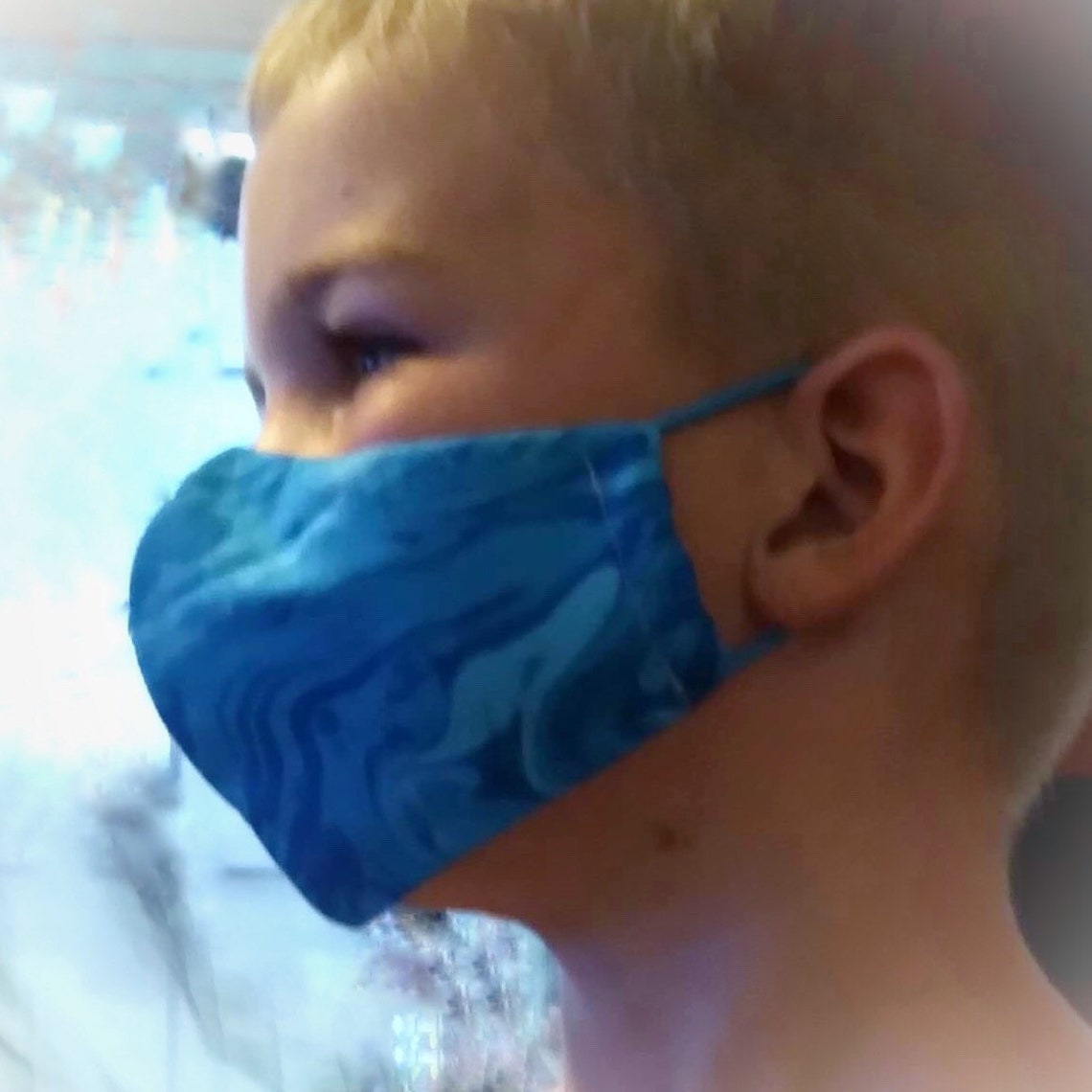 Boys Blue Green Print Fitted Face Mask Kids Blue Face Mask - Etsy