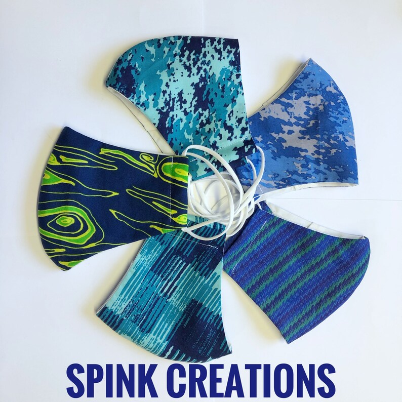 Boys Blue Green Print Fitted Face Mask Kids Blue Face Mask - Etsy