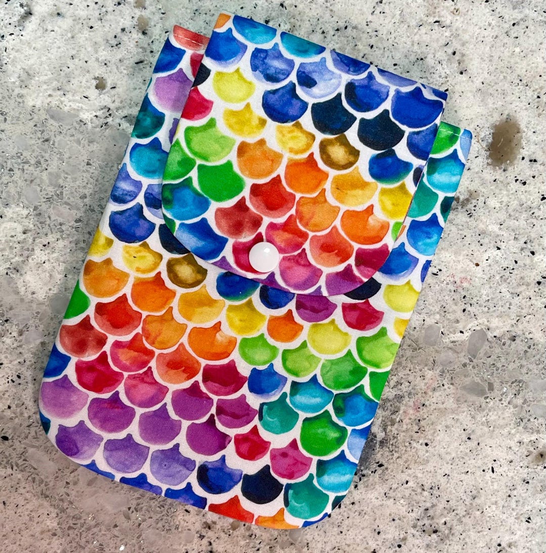 Rainbow Fabric Cell Phone Snap Flap or Zip Top Pouch, No Strap, Small ...