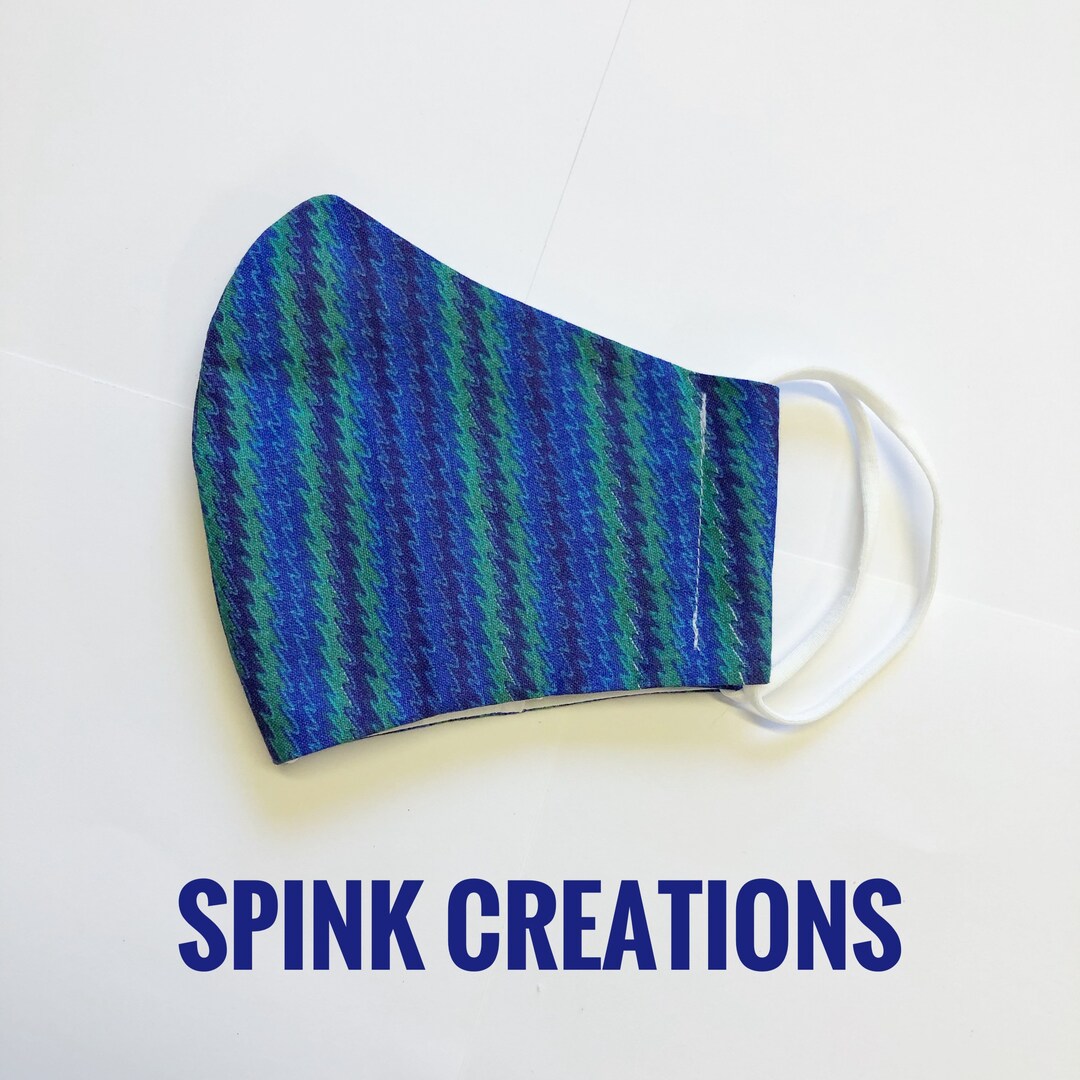 Boys Blue Green Print Fitted Face Mask, Kids Blue Face Mask, Washable ...