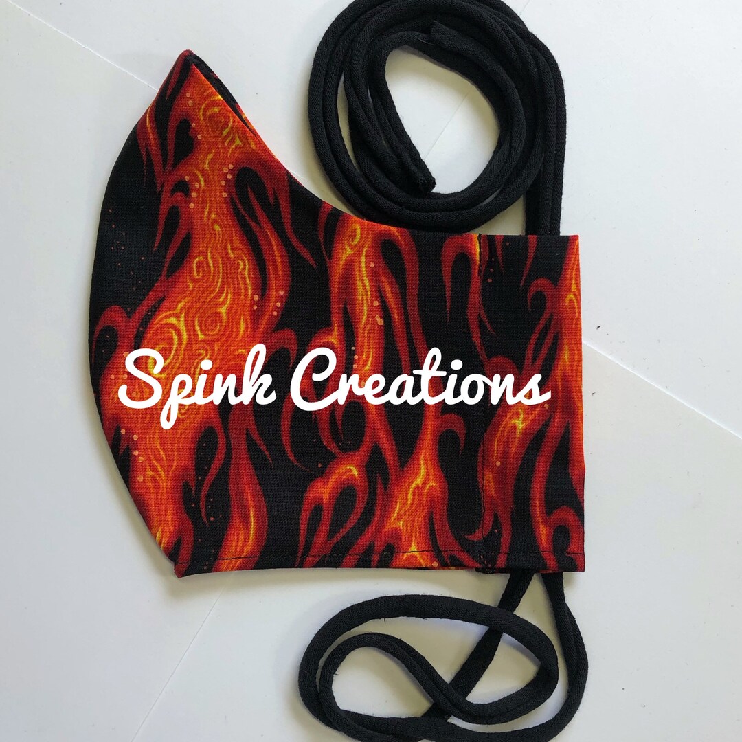 Flames and Fire Print Cotton Fabric Reusable Washable Face Mask Made in ...