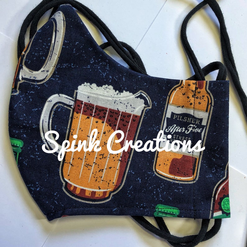 Mens Blue Beer Print Cotton Face Mask Made in USA Beer | Etsy