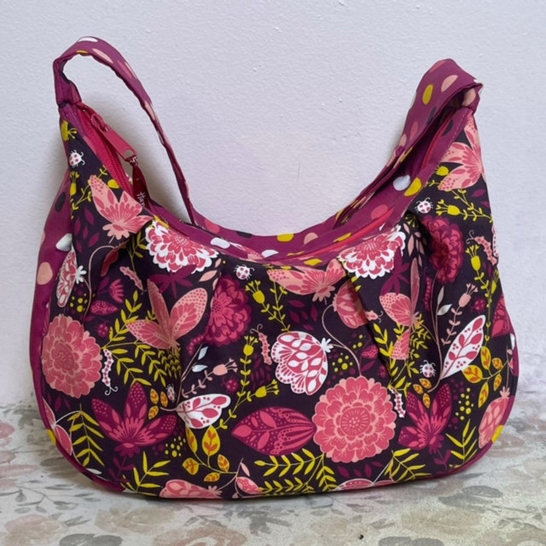 Classic Shaped Handbag in Burgundy Floral With Strap and Zipper Closure ...