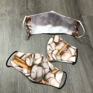 Child & Adult Baseballs Photo Print Cotton Fabric Face Mask Made in USA ...