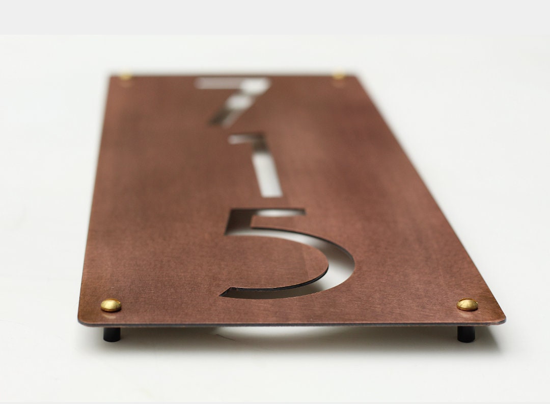 Vertical Modern House Numbers Plaque in Faux Copper Patina | Etsy