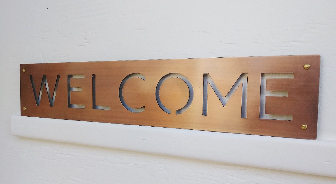 Modern WELCOME Sign in Faux Copper Patina | Etsy