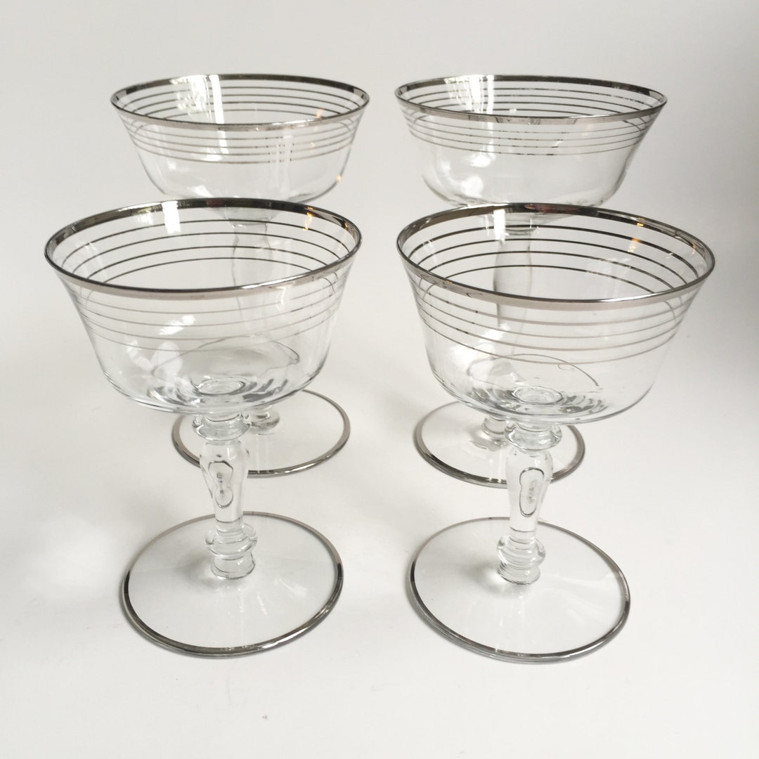 4 Chrome Rimmed Wine Glasses, 2 Sizes of Each - Etsy
