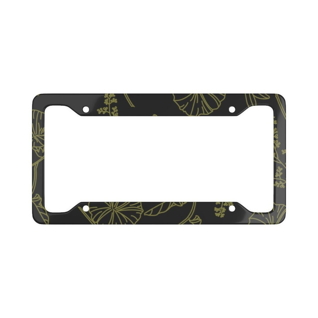 Gold Jungle License Plate Frame Flower License Plate Frame Leaves Rain ...