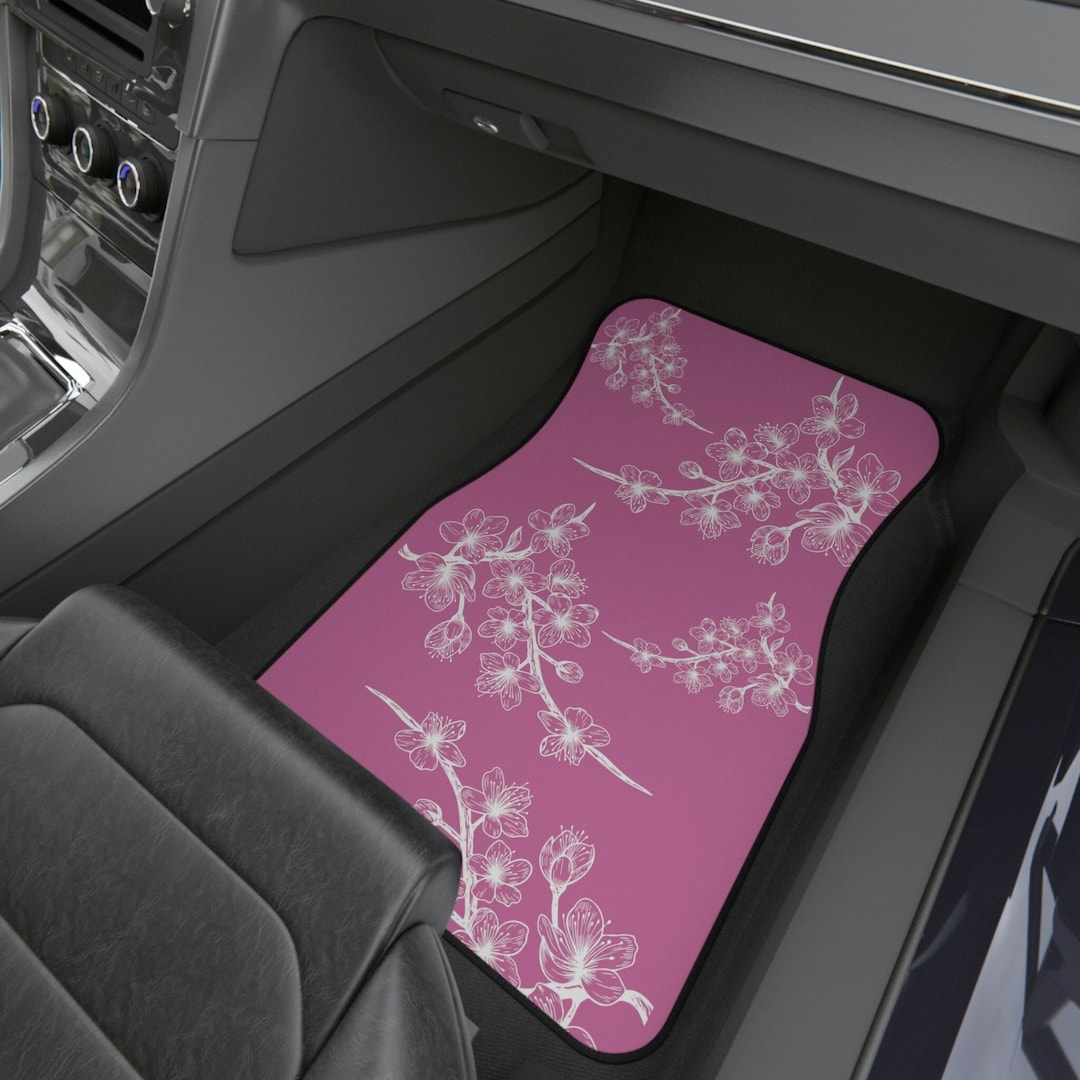 Pink Cherry Blossom Car Floor Mats Black White Car Mats Sakura Car ...