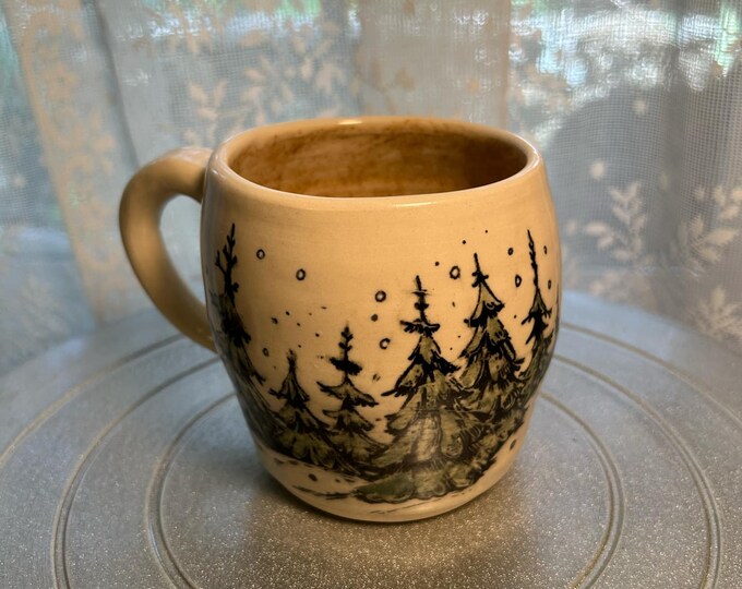 Cream Winter Tree Mug - Handmade Ceramic Coffee Cup - Etsy