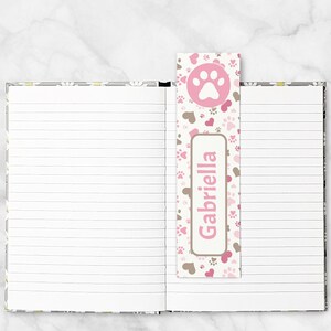 Printable Paw Print Bookmarks, Personalized, Pink Brown Hearts, School ...
