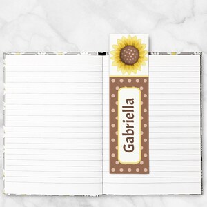 Printable Sunflower Bookmarks, Personalized, Cute Polka Dot, School ...