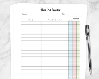 Printable Party RSVP List, Guest List Organizer, Event Planning Adult ...