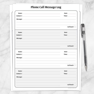 Printable Phone Call Message Log - PDF Instant Download - Etsy