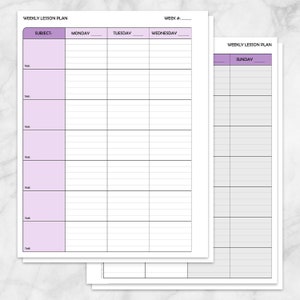 Printable Weekly Lesson Plan for Teachers, Purple School Planner Pages ...