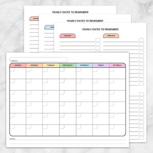 Printable Blank Rainbow Calendar PDF BUNDLE With Yearly Dates - Etsy