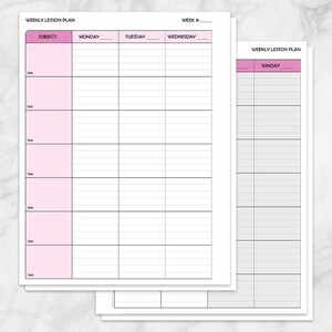 Printable Weekly Lesson Plan for Teachers, Pink School Planner Pages ...