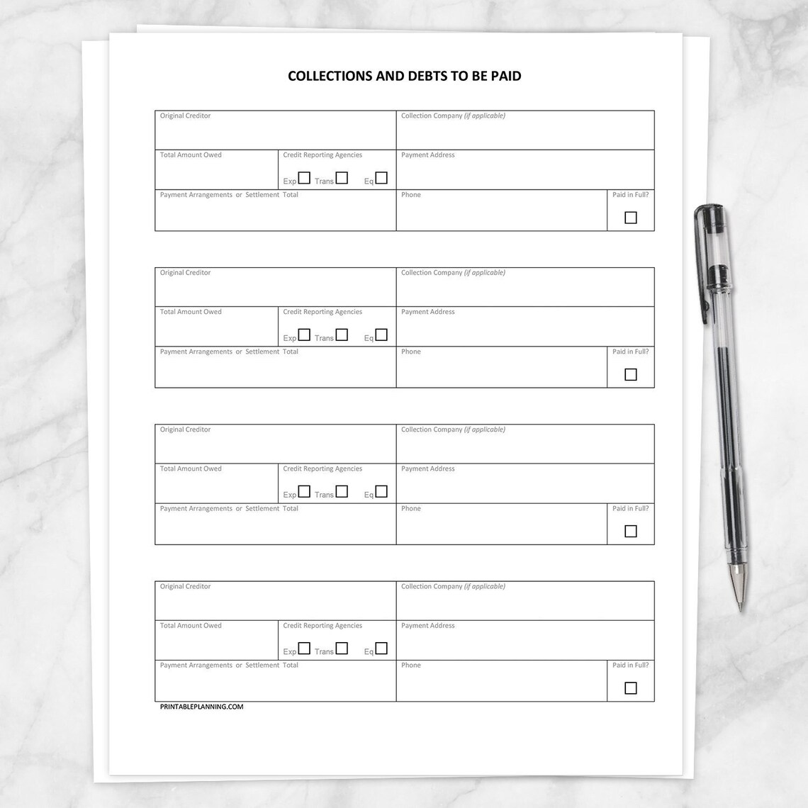 Printable Collections and Debts to Be Paid Tracking Sheet, Paying off ...