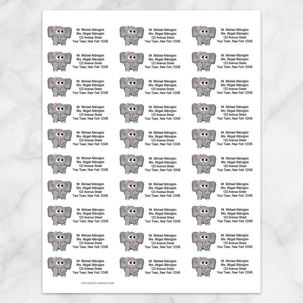 Printable Girl Elephant Address Labels, Adorable Pink Bow ...