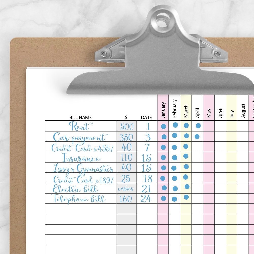 Printable Bill Payment Tracker Log Amount Column, Pink Yellow, Paying ...