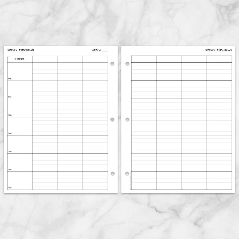 Printable Weekly Lesson Plan for Teachers, Blank White School Planner ...