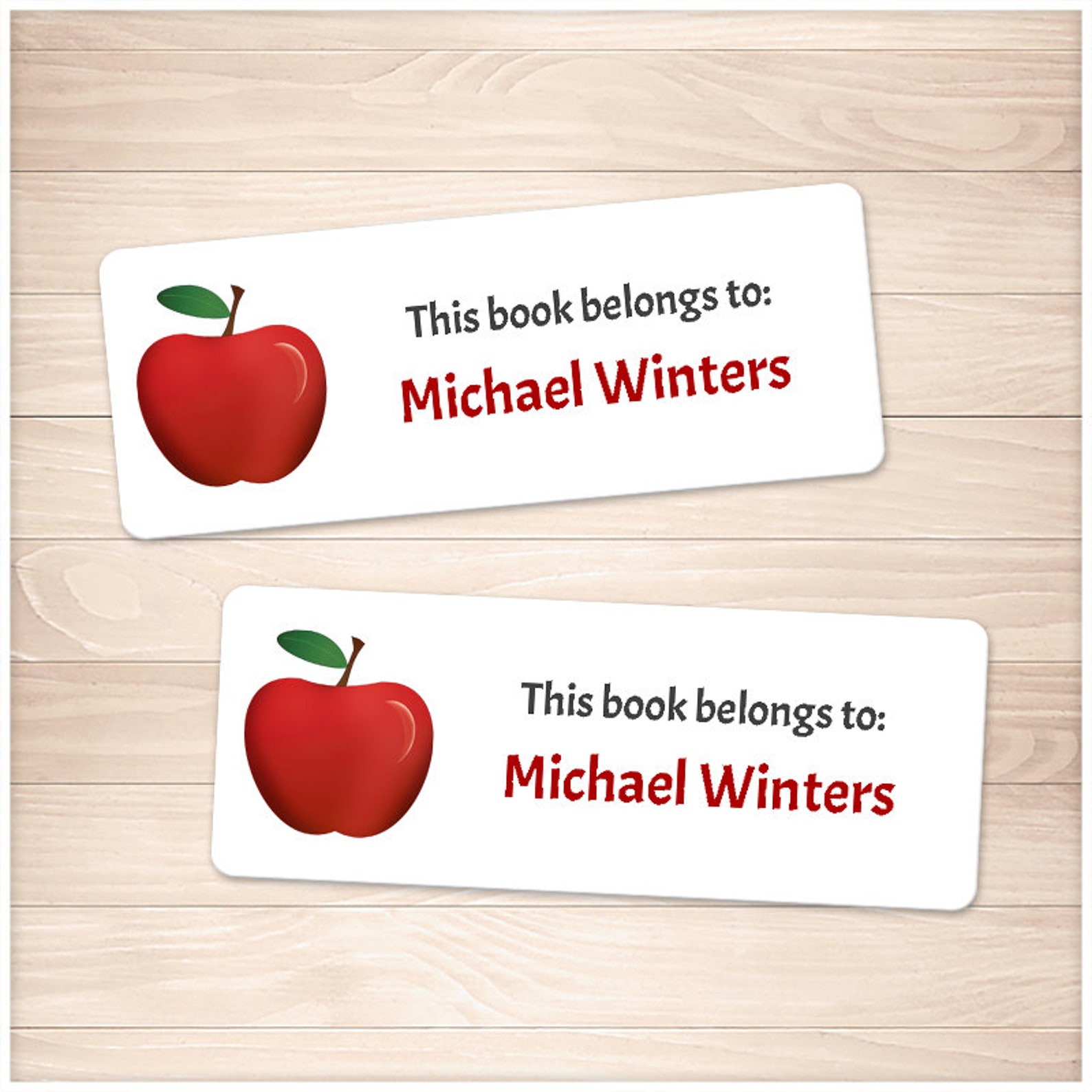 Printable Apple Book Labels Red Personalized 2 5/8 X | Etsy