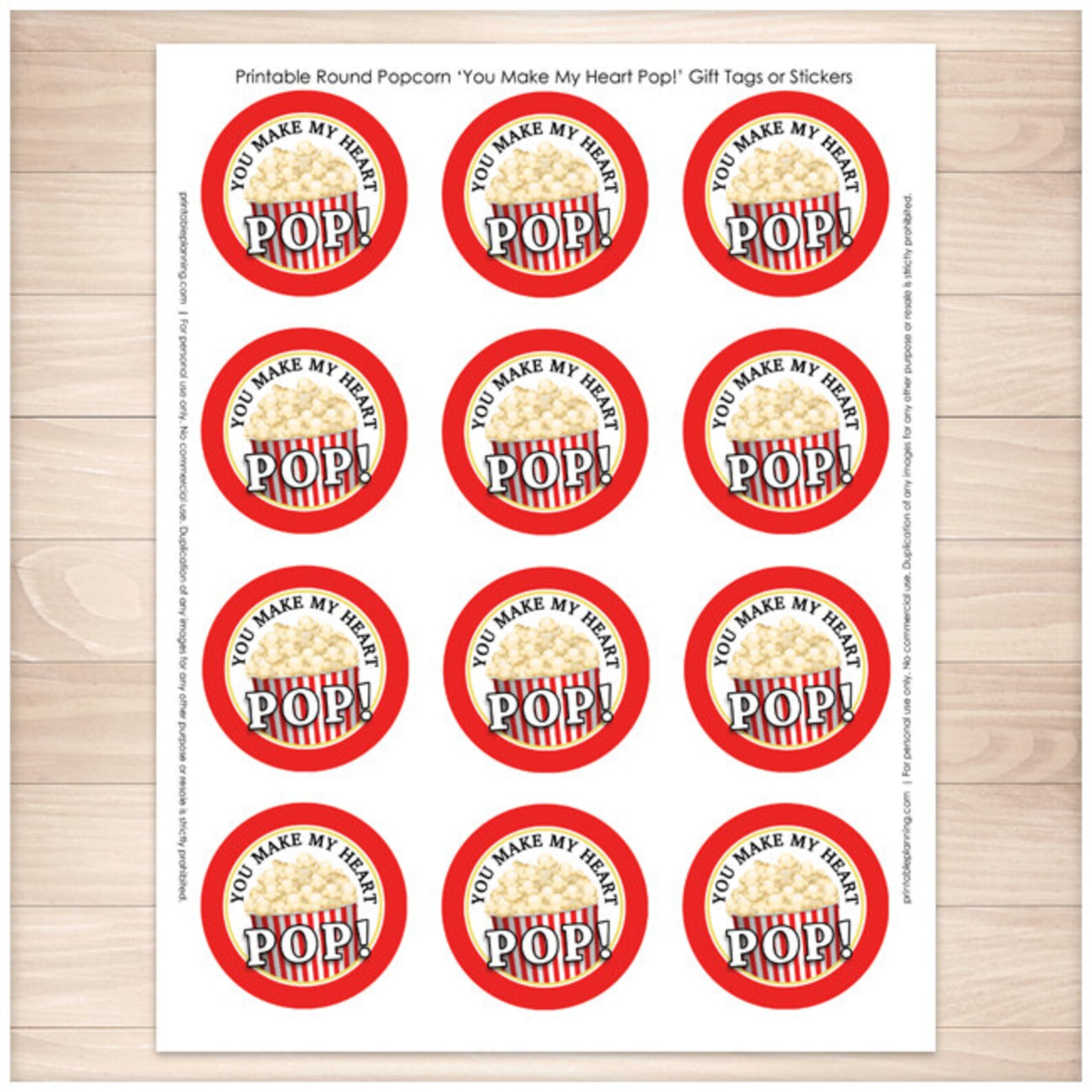 Printable Popcorn 'you Make My Heart Pop' Round Favor - Etsy