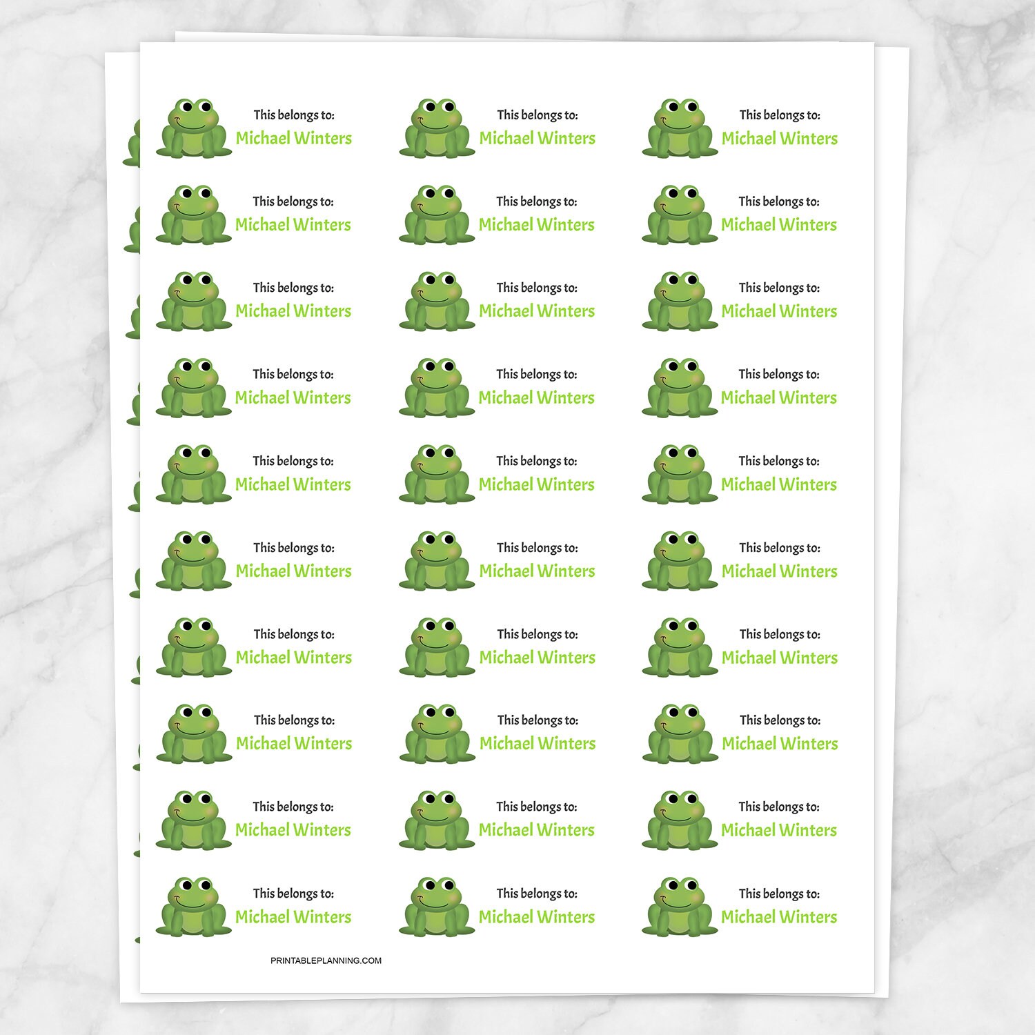 Printable Frog Name Labels for School Supplies - Green, Personalized 2 ...