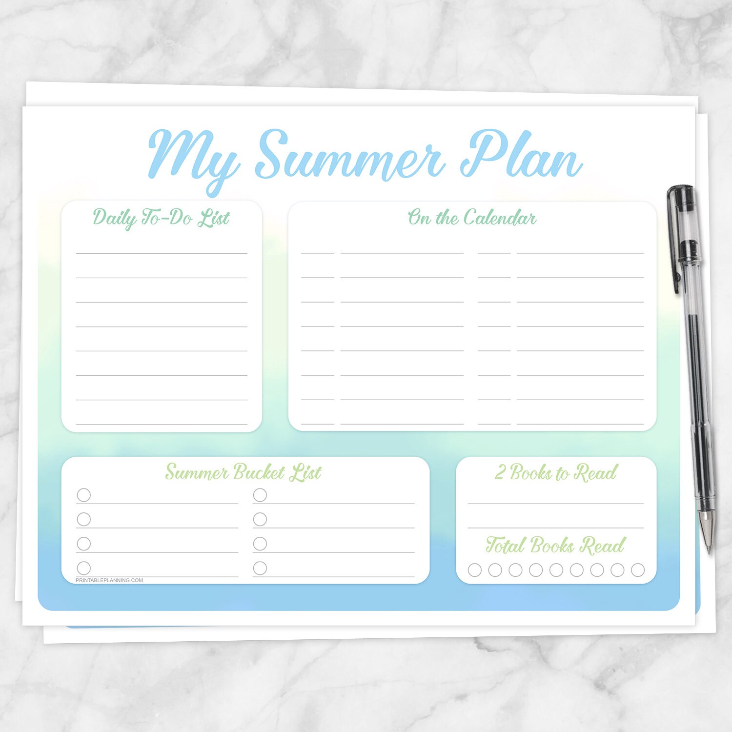 Printable Summer Plan, Watercolor Design, Summer Planner Page for ...