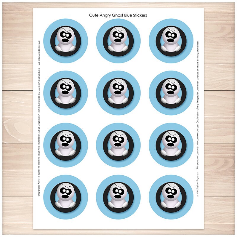 Printable Halloween Ghost Stickers Cute Angry Ghost Purple | Etsy