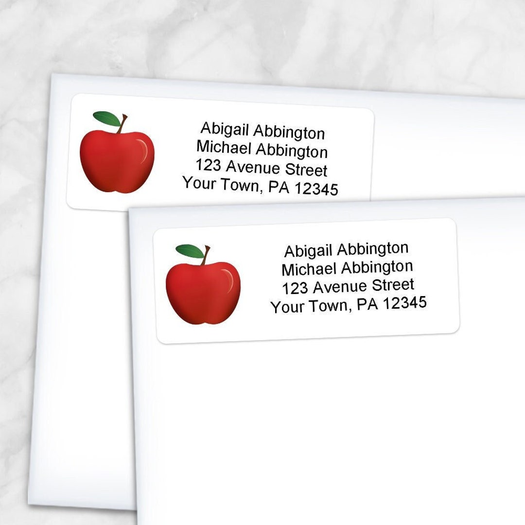 Printable Apple Address Labels, Red Apple on White - Personalized 2 5/8 ...