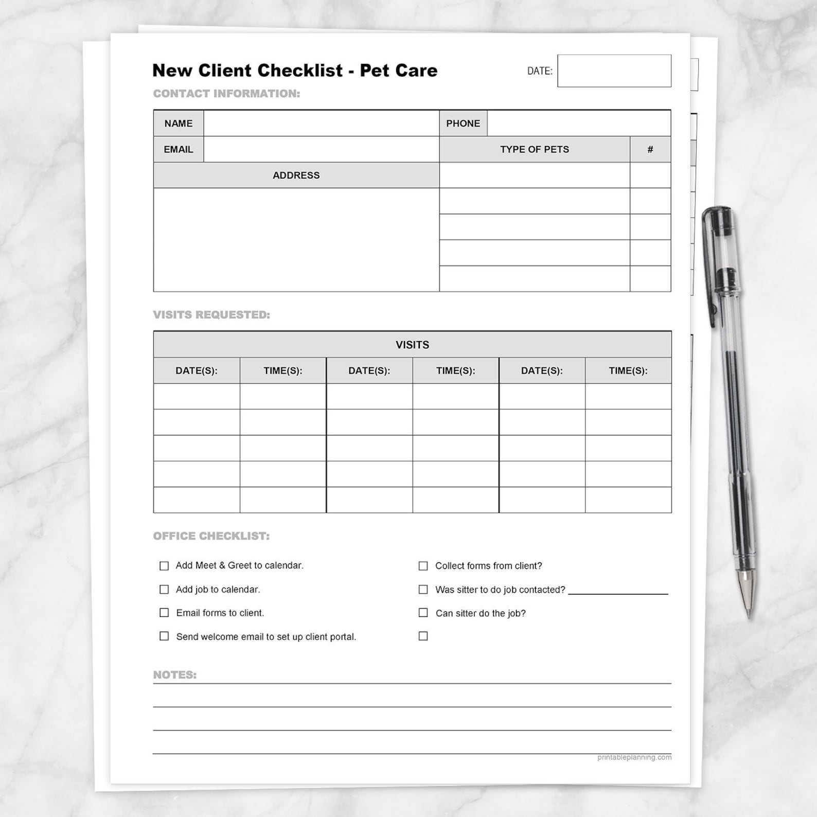 Printable Pet Care New Client Checklist Pet Sitting Visits List PDF ...