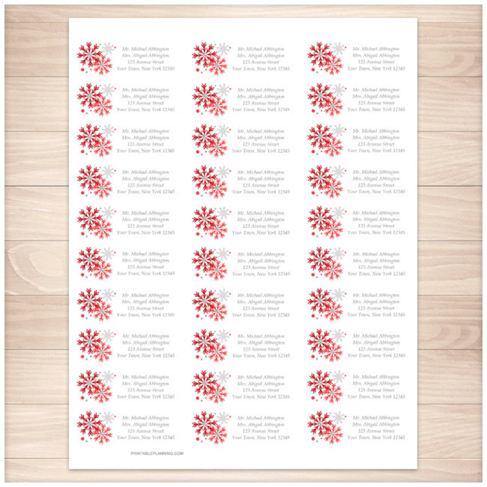 Printable Red Snowflake Address Labels Winter Red Gray | Etsy