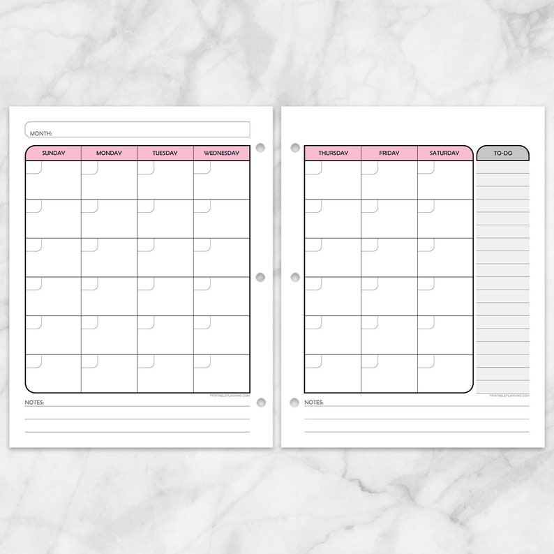 Printable Blank Calendar Planner Pages, Pink Monthly Weekly Facing ...